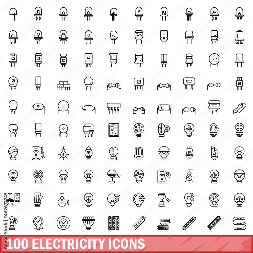 100 electricity icons set. Outline illustration of 100 electricity ...