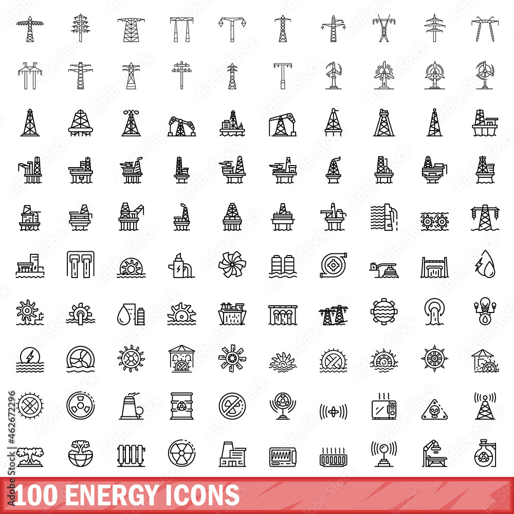 100 energy icons set. Outline illustration of 100 energy icons vector ...