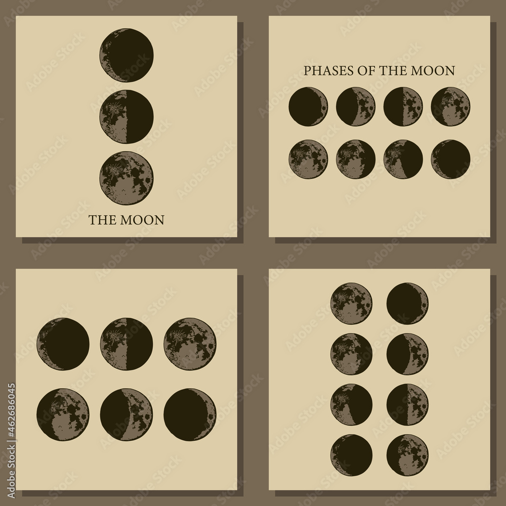 The Moon, Moon Phases in modern colors, contemporary aesthetic poster ...
