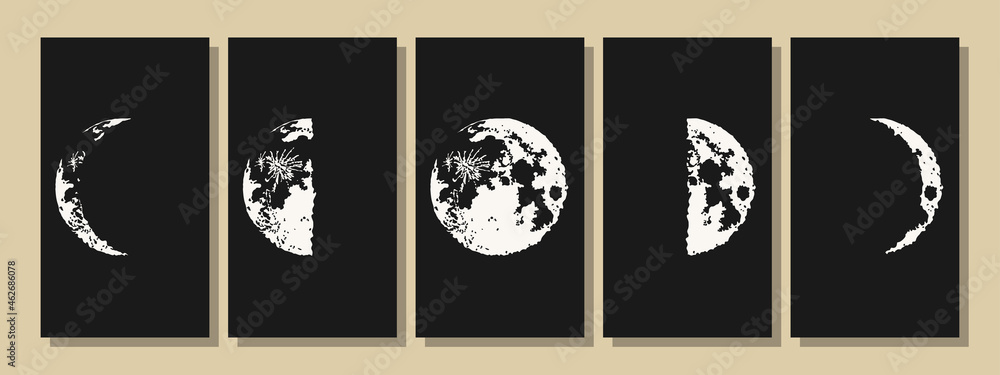 The Moon, Moon Phases in modern colors, contemporary aesthetic poster ...