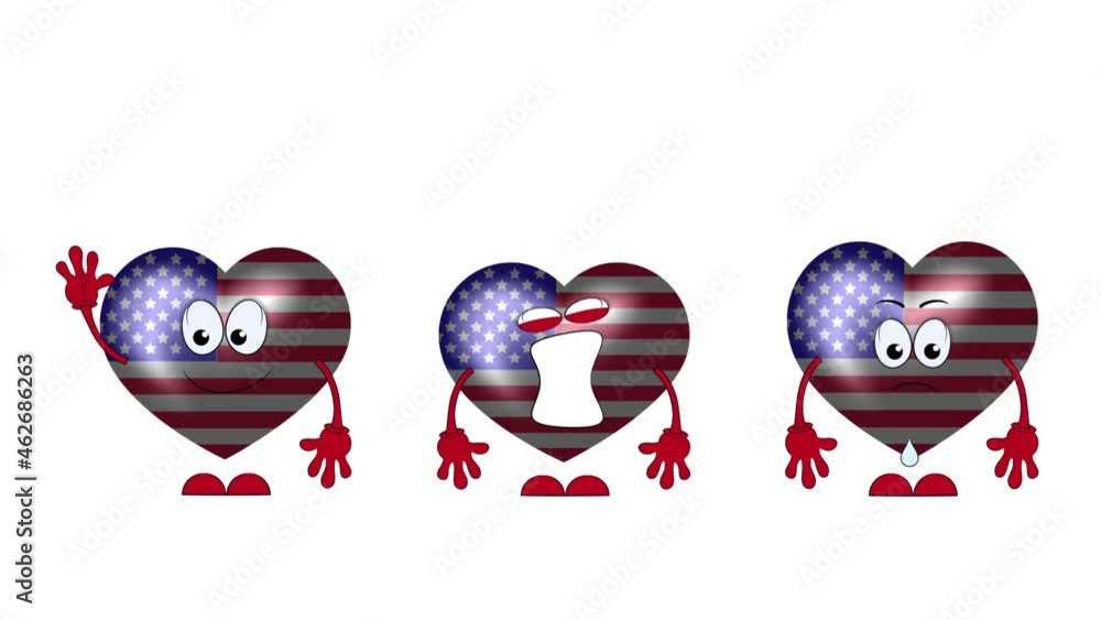 Vidéo Stock Three cartoon flags of the USA in the shape of a heart ...