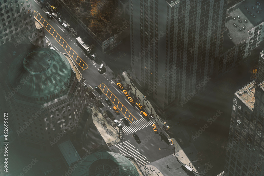 USA, New York, New York City, Aerial view of road intersection in ...