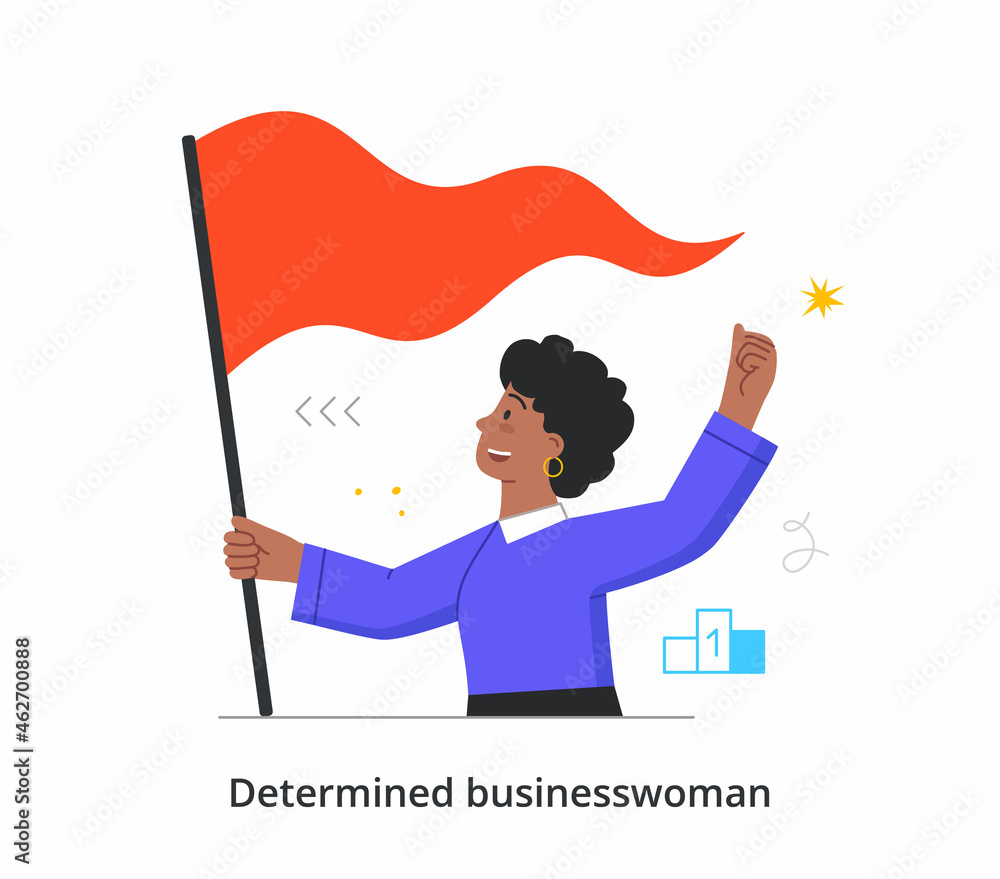 Determined businesswoman concept. Successful female character holds ...