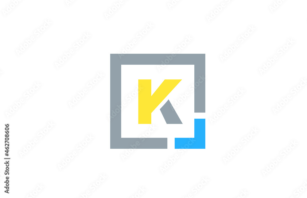 blue yellow letter K alphabet logo design icon for business Stock ...