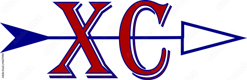 Red XC letters with blue trom and a blue arrow running through the ...