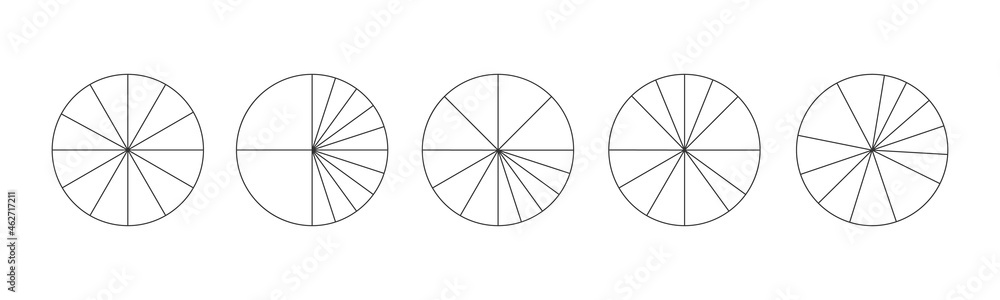 Graphic circles divided in 12 segments isolated on white background ...