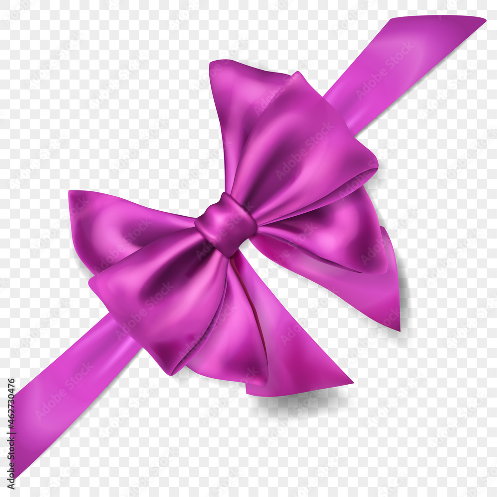 Beautiful purple bow with diagonally ribbon with shadow, isolated on ...