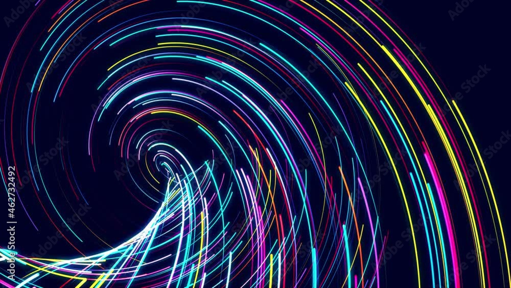 Emitter curved lines. 3d abstract bg with glow particles form red blue ...