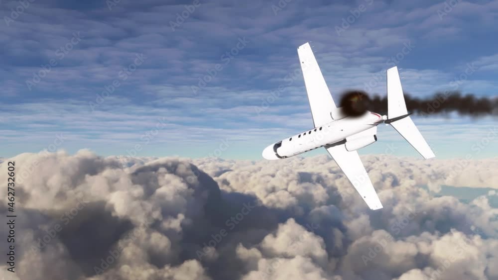 Stockvideo Engine of a private airplane explodes mid-flight and it ...