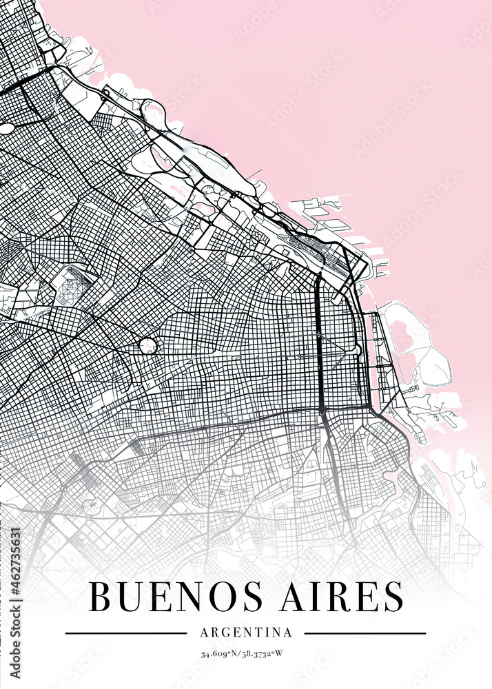 Buenos Aires city map poster print. Detailed map of Buenos Aires ...