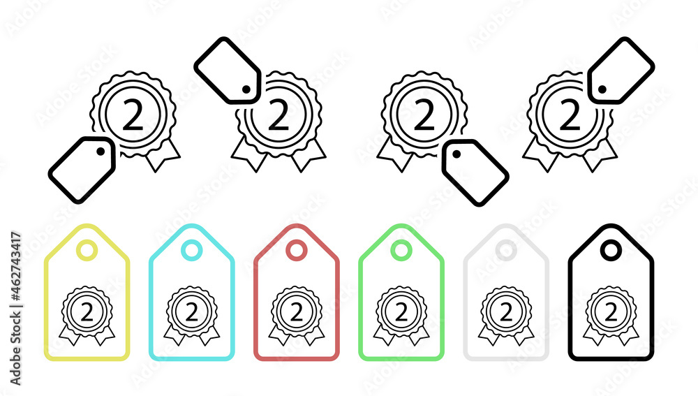 Medal number second vector icon in tag set illustration for ui and ux ...