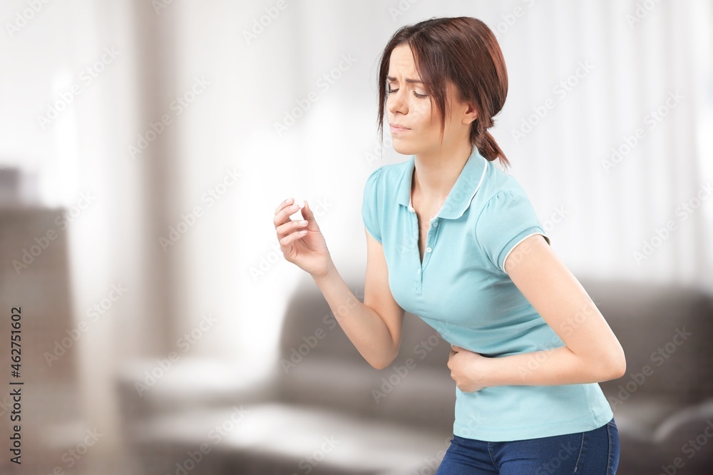 Stomach Ache. Sick Woman Suffering From Acute Abdominal Pain At Home ...