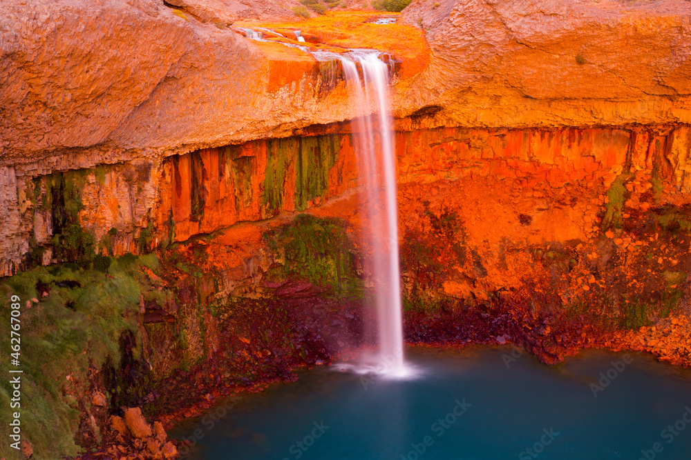 Salto del Agrio waterfall and Agrio river on summer day. Patagonia ...