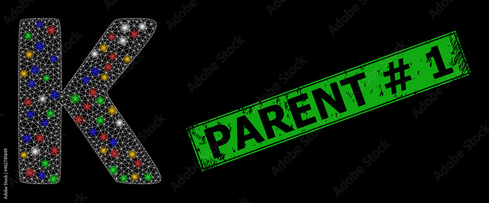 Glare mesh network Kappa Greek lowercase symbol with colored glowing ...