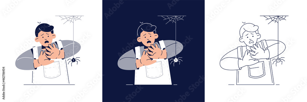 Fear of Spiders, Childhood Irrational Fear vector illustration set ...