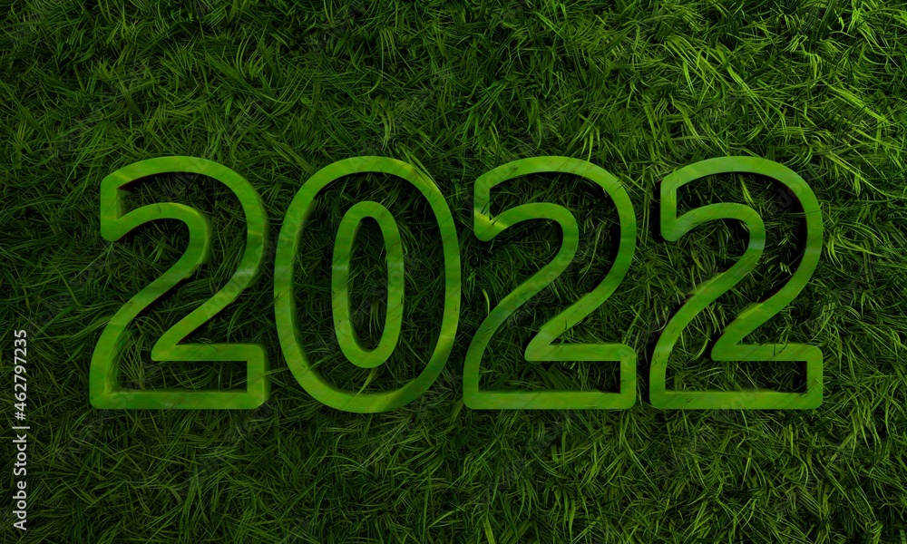 Green 2022 year number with 3d green grass Stock Illustration | Adobe Stock