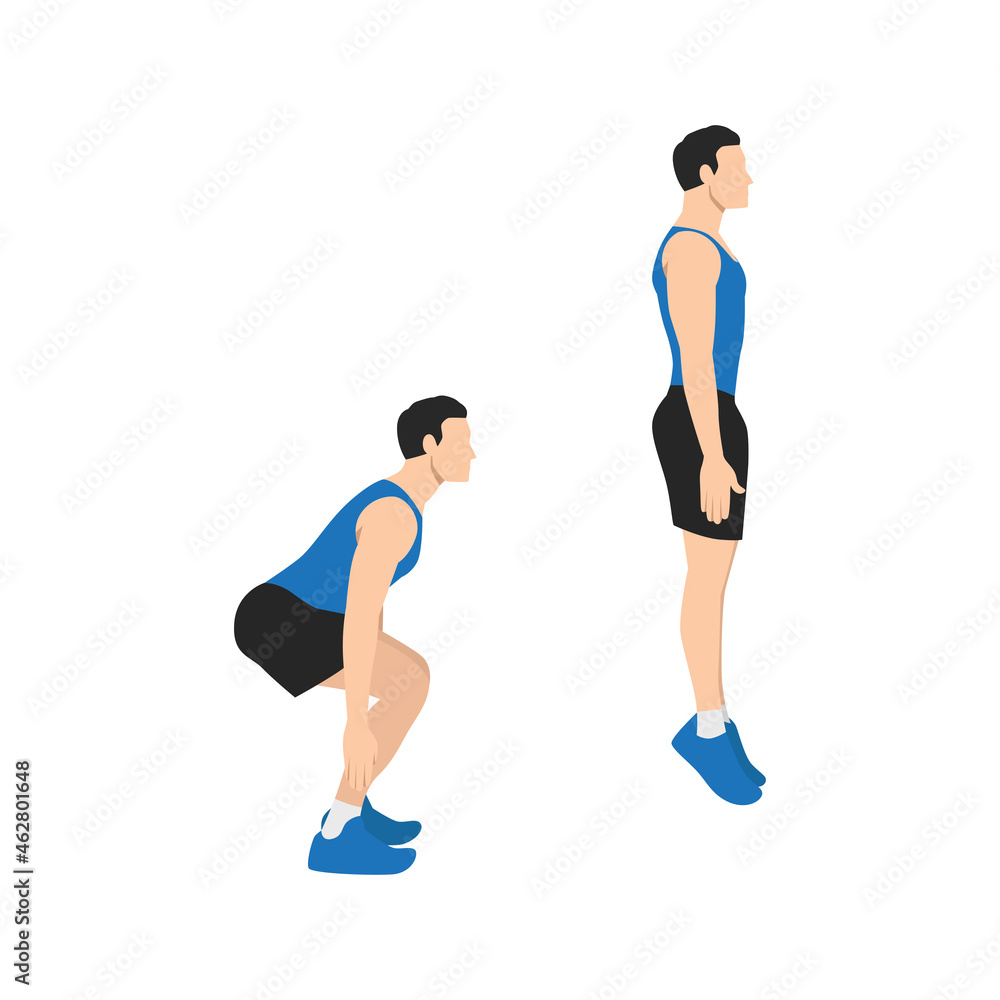 Man doing Jump squat exercise. Flat vector illustration isolated on ...