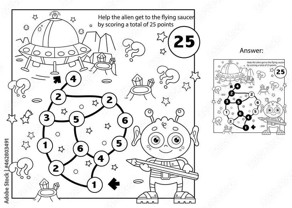 Maze or Labyrinth Game. Puzzle. Coloring Page Outline Of cartoon alien ...