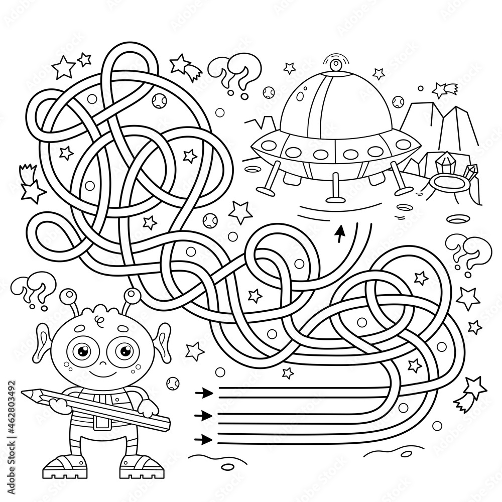 Maze or Labyrinth Game. Puzzle. Tangled road. Coloring Page Outline Of ...