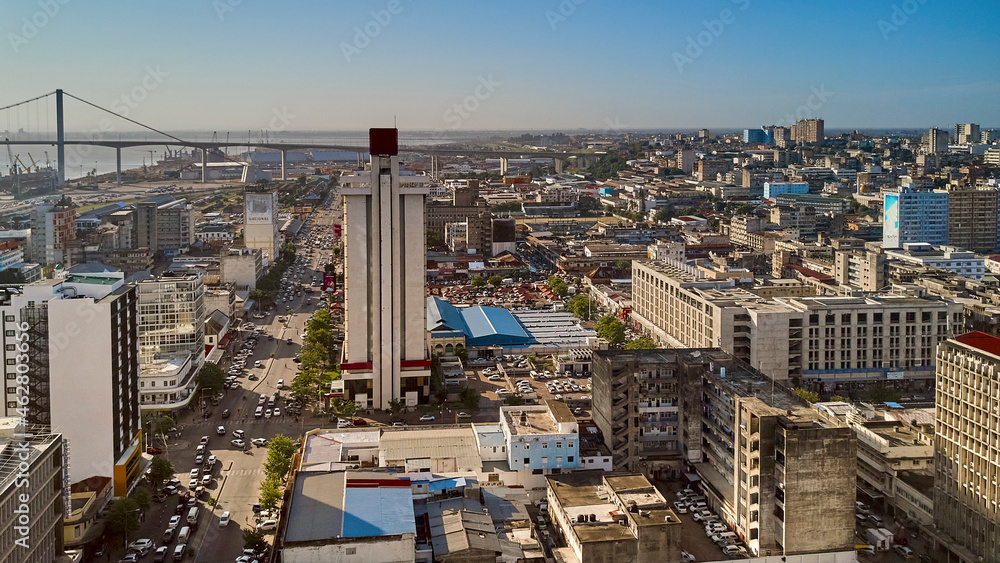 Mozambique, Maputo, Aerial view of Baixa de Maputo downtown with Maputo ...