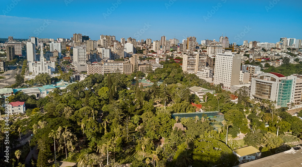 Mozambique, Maputo, Aerial view of public park in Baixa de Maputo ...