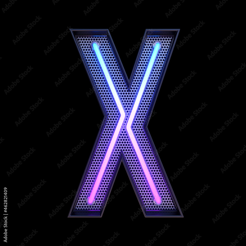 Neon retro Light Alphabet letter X isolated on a black background with ...