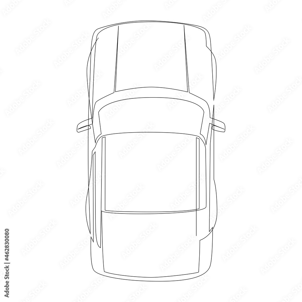 Continuous line drawing of a simple car. View from above. Vector ...