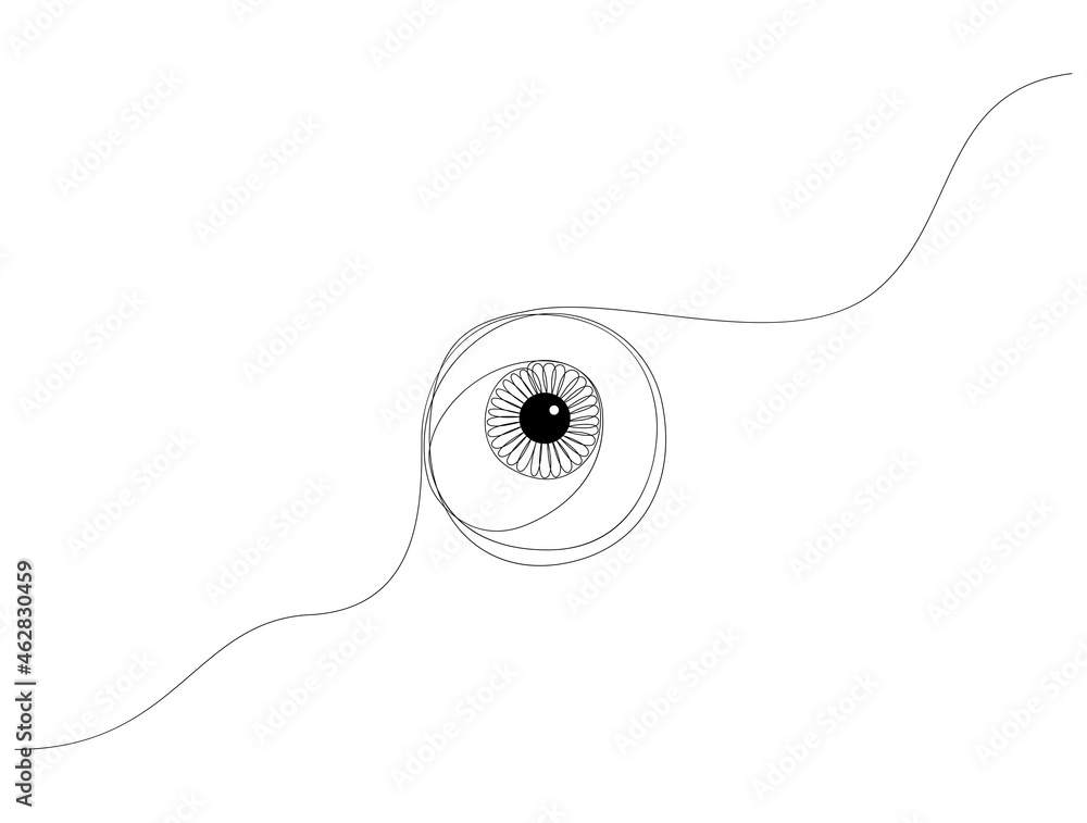 One line eyeball drawing. Single line eye with detailed iris vector ...