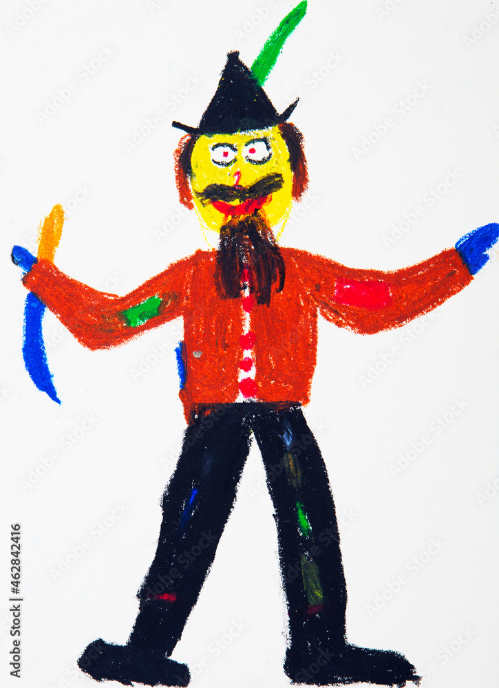 Children's drawing of a robber Stock Photo | Adobe Stock