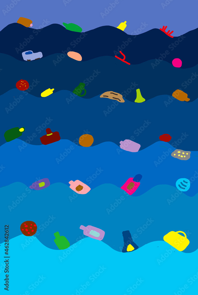 Child's drawing of waste in the sea Stock Photo | Adobe Stock