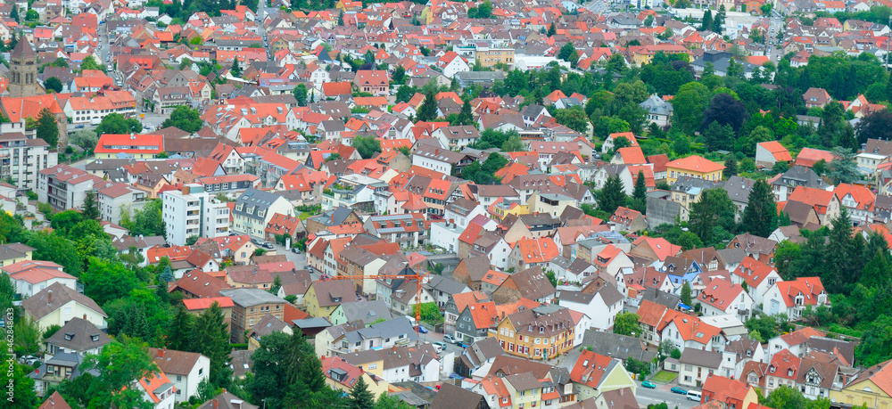 Weinheim (Germany) with beautiful architecture, bright roofs and parks ...