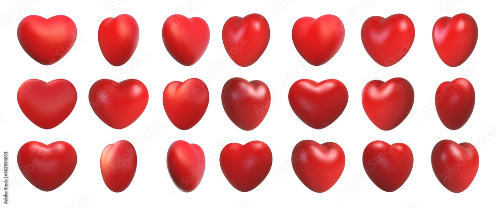 Valentines day love symbol, 3d hearts rotation. Realistic romantic ...