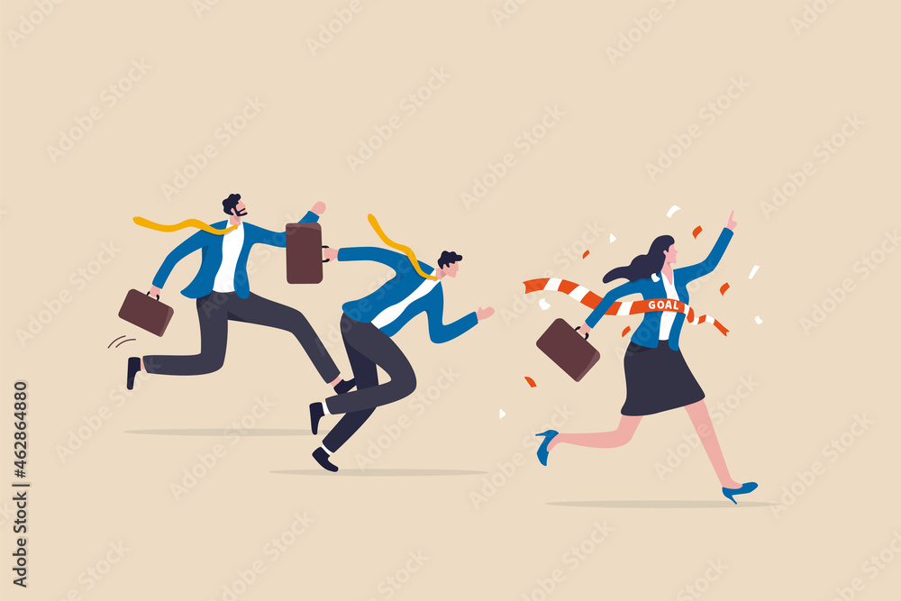 Woman success story, female leadership or business victory, gender ...