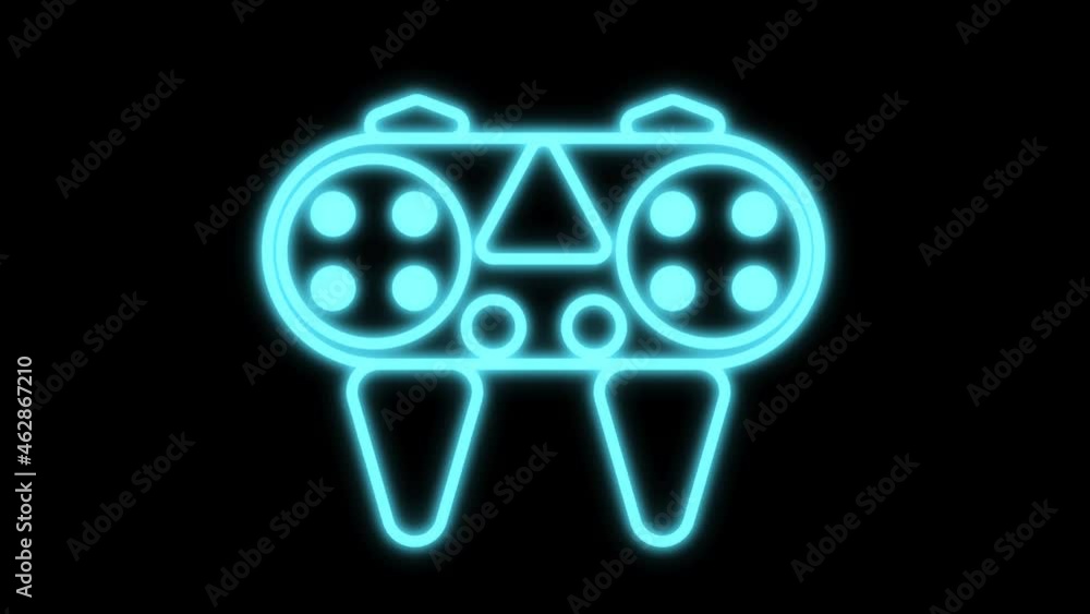 Gaming console icon in blue neon light effect. Loop animation off ...