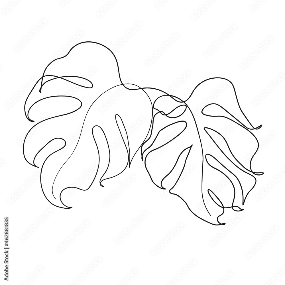 Abstract Monstera leaves one line drawing art. Continuous line drawing ...