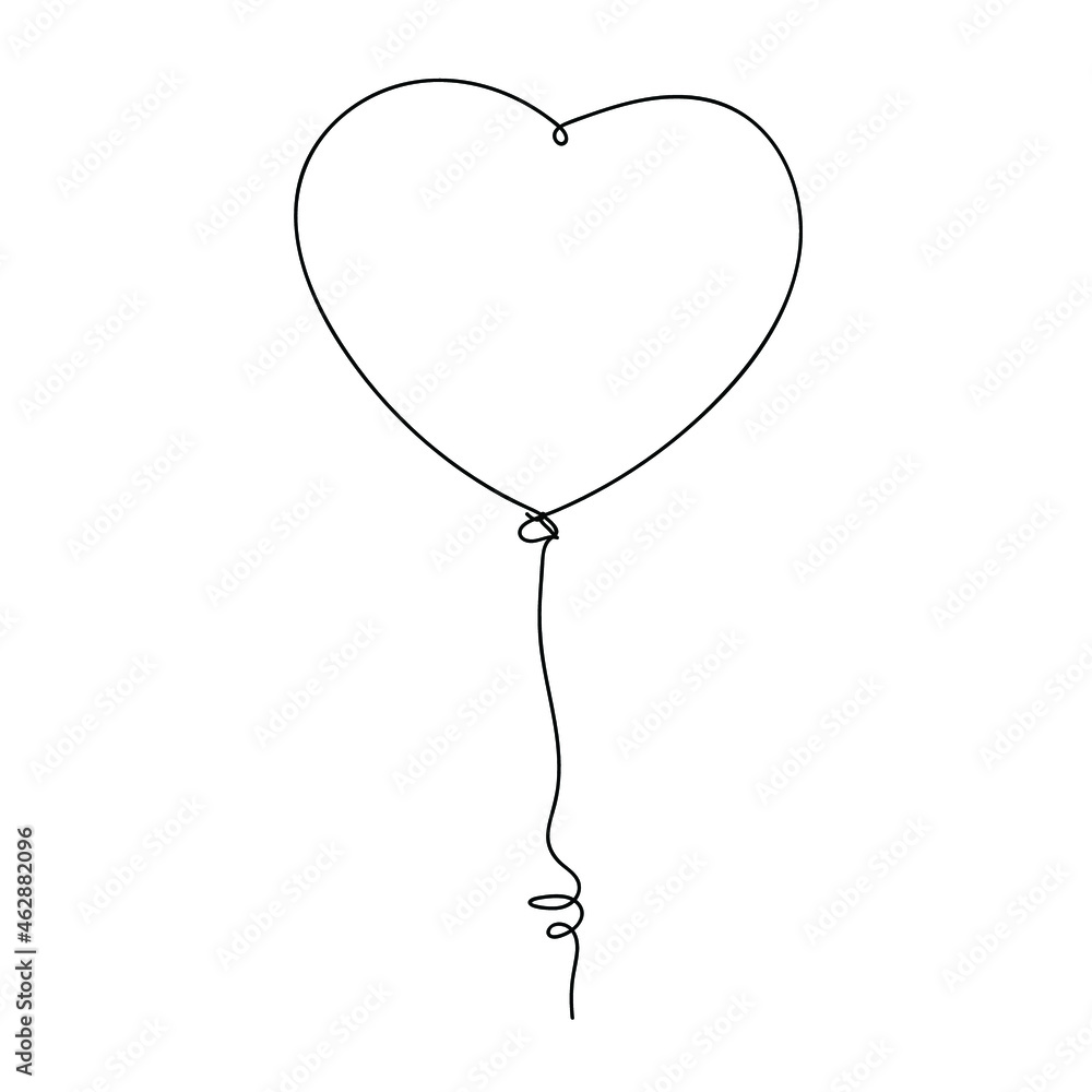 Vector balloon in form of heart. Continuous drawing line art style ...