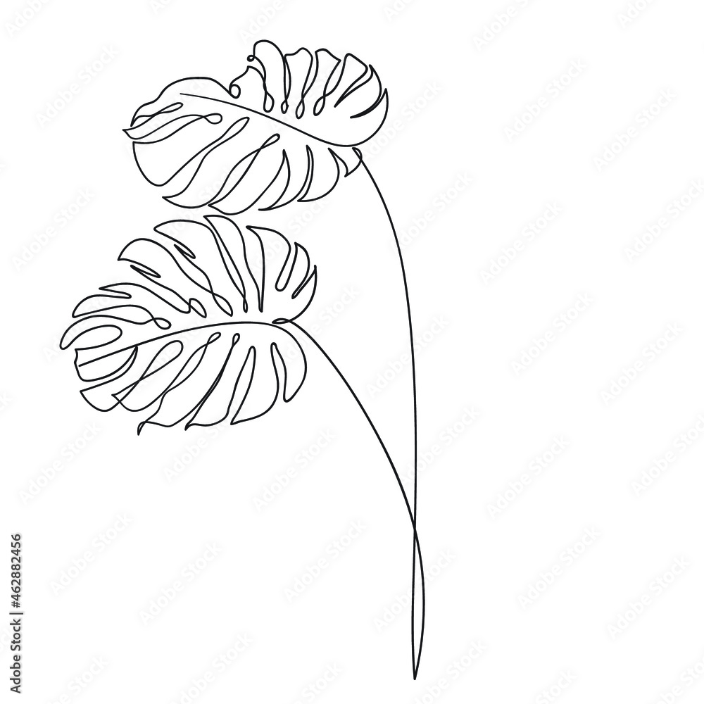Abstract Monstera leaves one line drawing art. Continuous line drawing ...