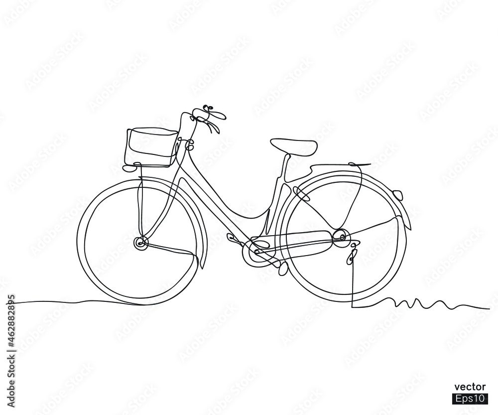 One Line Drawing or Continuous Line Art of classic bicycle vector ...