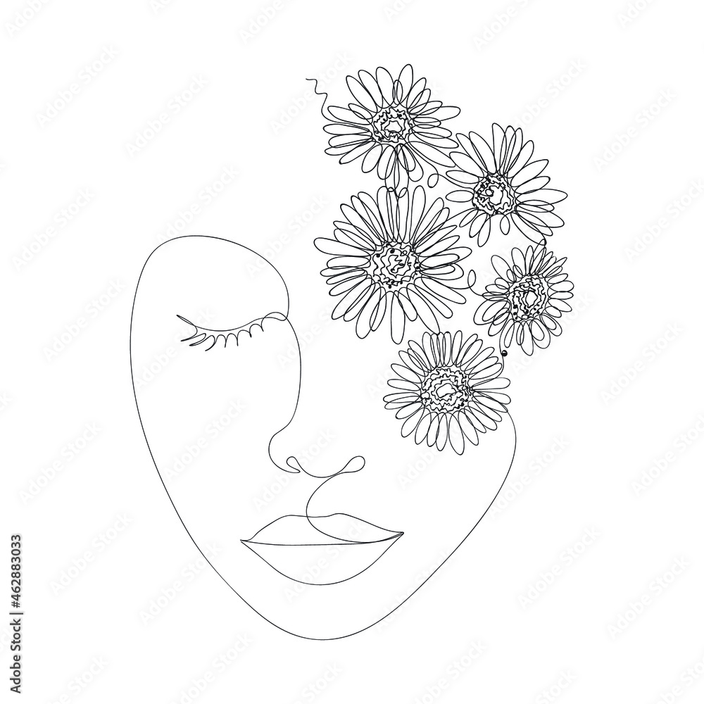 Abstract Poster Minimal Woman Face With Rose The Face Of The Woman With