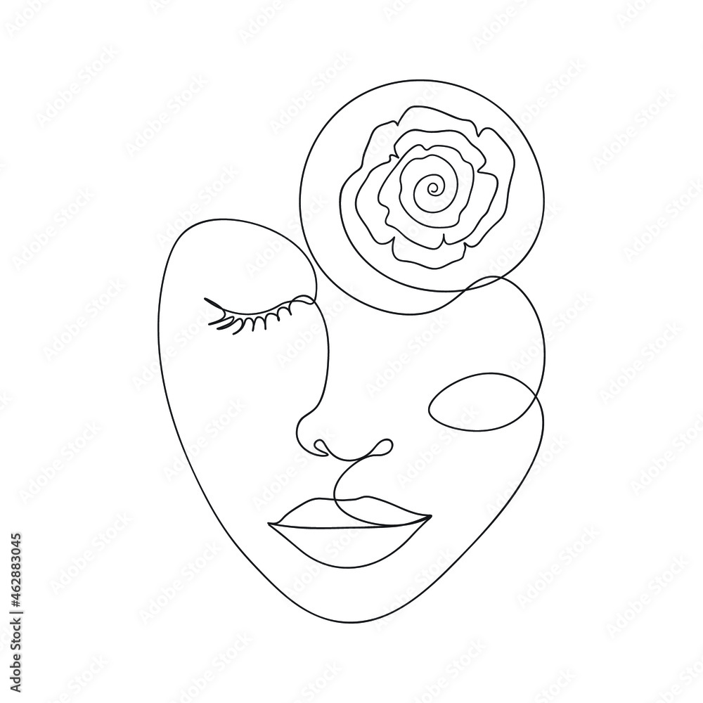Abstract Poster Minimal Woman Face With Rose The Face Of The Woman With