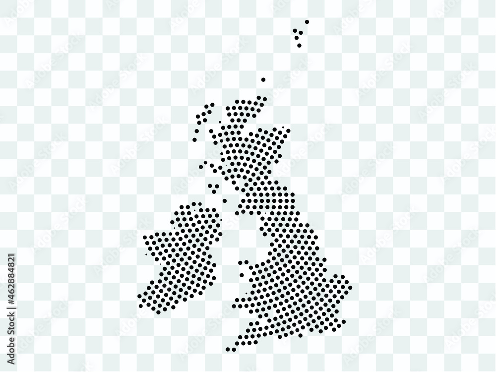 Abstract black map of United Kingdom - planet dots planet, isolated on ...