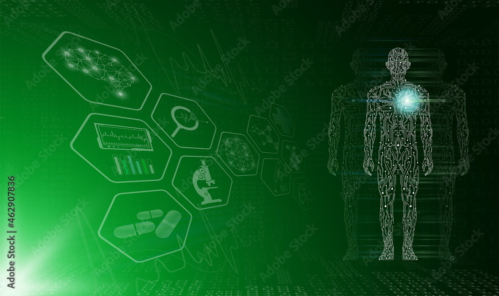 abstract background technology concept in green light,human body heal ...