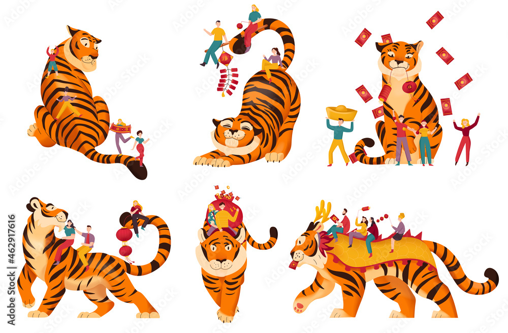 Tiger Chinese Sign Set Stock Vector | Adobe Stock