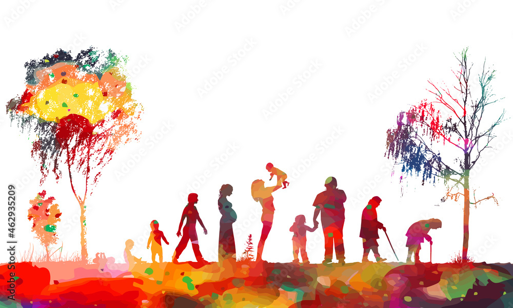 Silhouettes of people. Woman life cycle abstraction. Vector ...