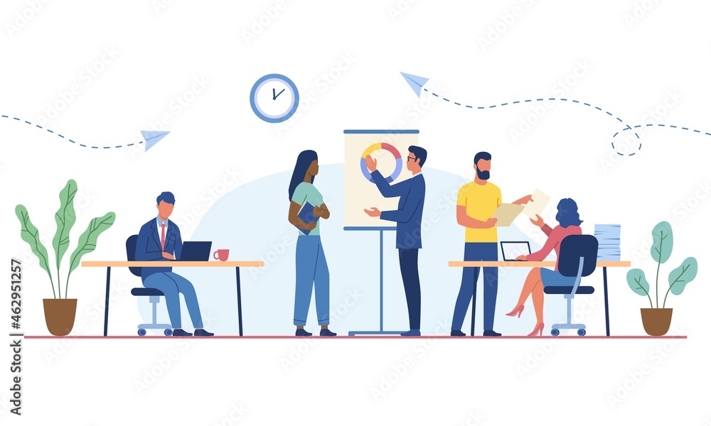 Scene with business people working in the office. Minimal co-working ...