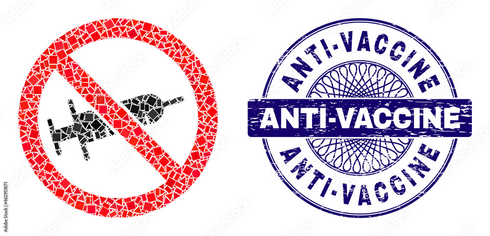 Geometric collage no syringe drugs, and Anti-Vaccine rubber stamp seal ...