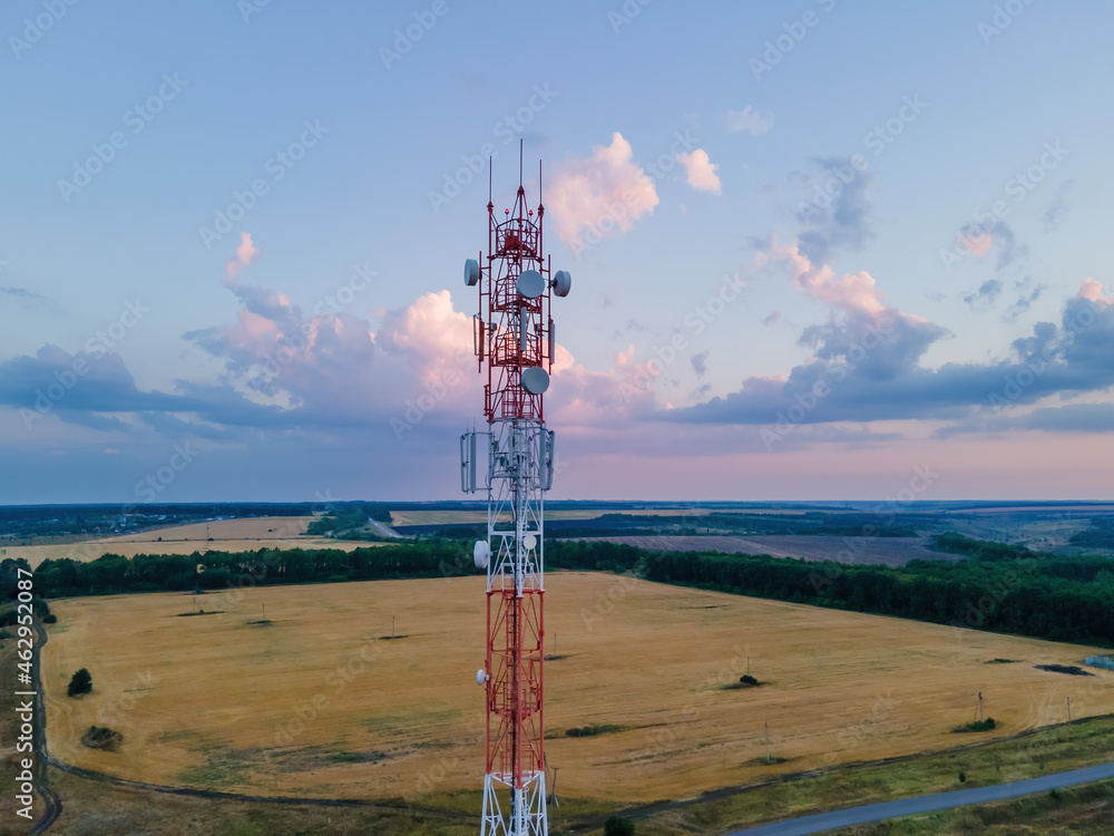 Telephone mast of cell site tower with 5G and 4G base station Stock ...