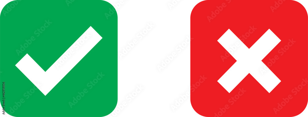 Vetor de Set of Green Check Mark Icon and Red X cross Tick Symbol ...