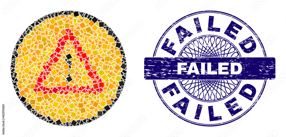 Vetor de Geometric mosaic warning sign, and Failed dirty stamp seal ...