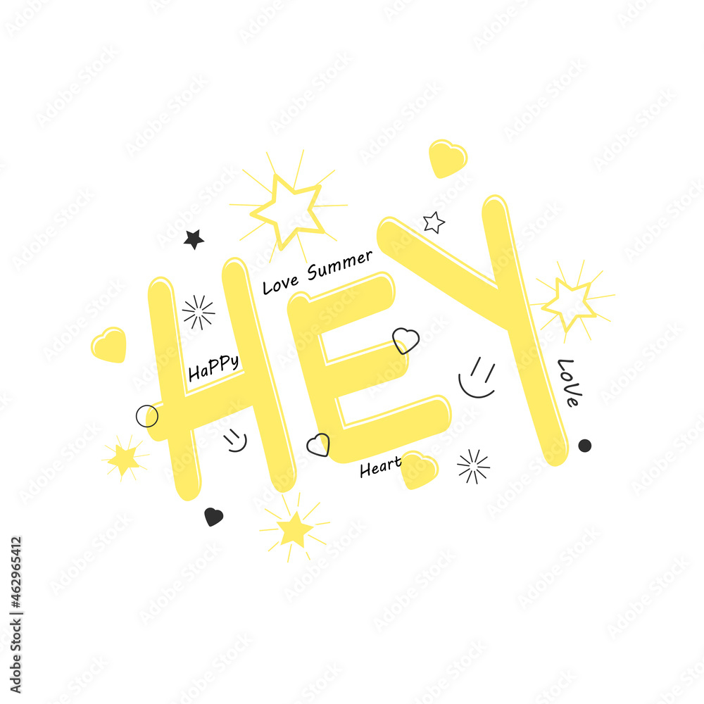 Vecteur Stock Slogan "Hey" with flat icons isolated on white background ...